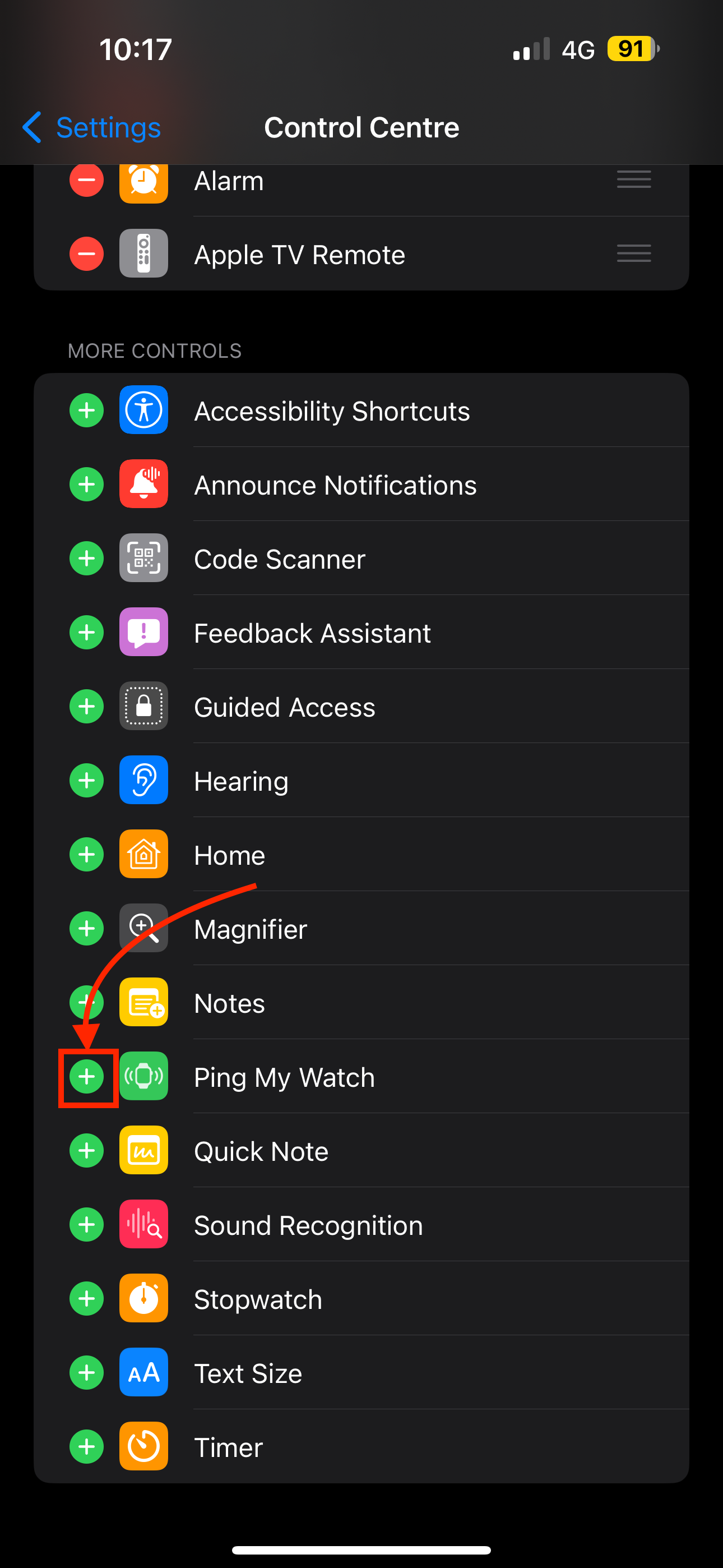 How to Add Ping My Watch Control in iPhone’s Control Center on iOS 17 - TechYorker